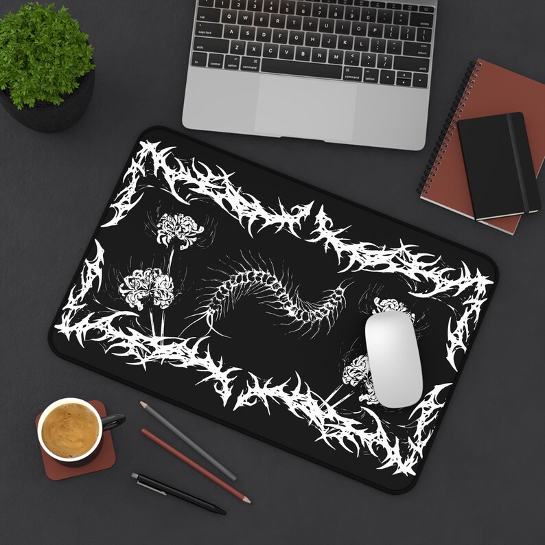 Gothic Centipede Mouse Pad, Large Gaming Desk Mat With Dark Floral and ...