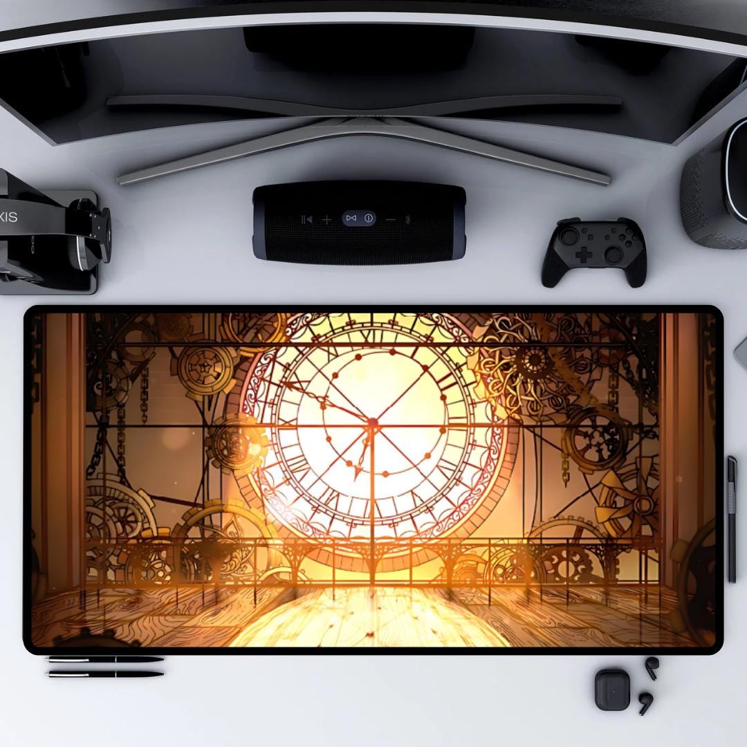 Steampunk Clock Mouse Pad Vintage Lover Desk Mat Aesthetic Time Travel ...