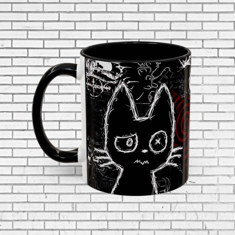 Punk Grunge Cat Mug Edgy Alt Ceramic Coffee Cup With Dark Aesthetic Mug ...