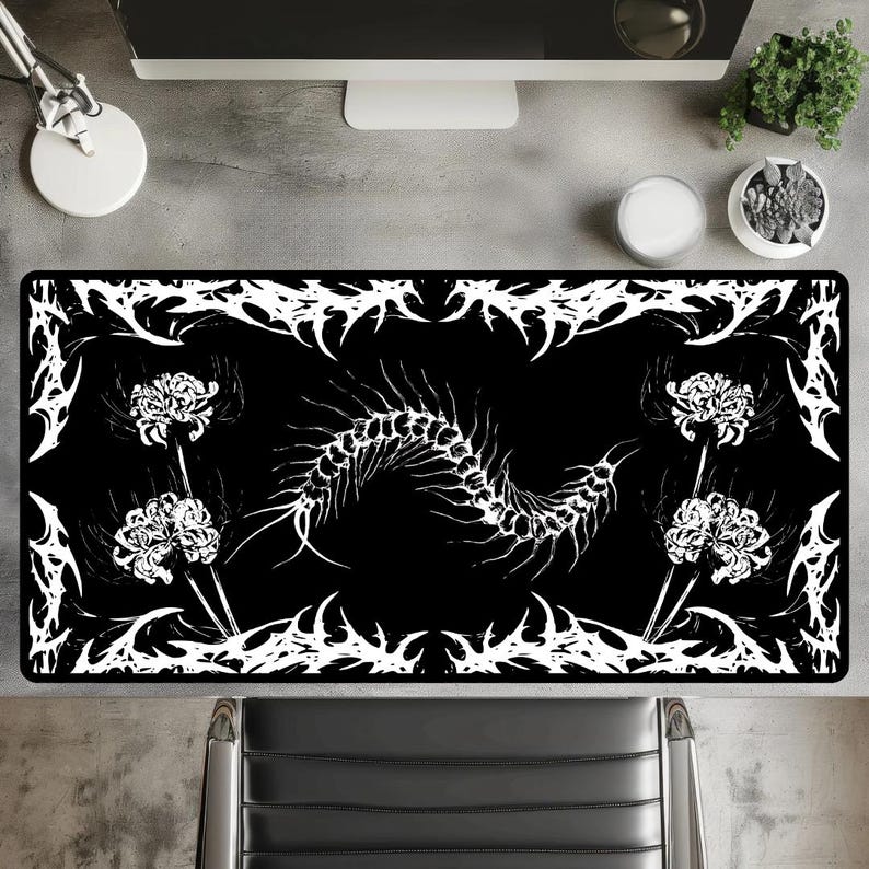 Gothic Centipede Mouse Pad, Large Gaming Desk Mat With Dark Floral and ...