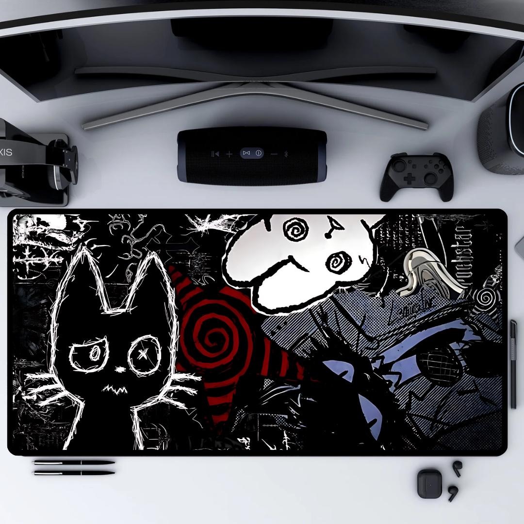 Dark Punk Anime Mousepad XL Creepy Cat Gaming Mat Grunge Desk Pad for ...