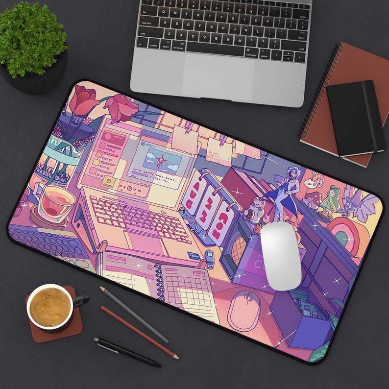 Lofi Vaporwave Desk Mat Aesthetic Gaming Mousepad Cozy Setup Chill Girl ...
