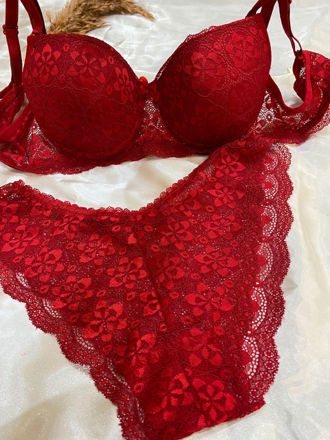 Bra Red Lace Padded Bra Soft Textured Bra Romantic Underwear Stylish ...