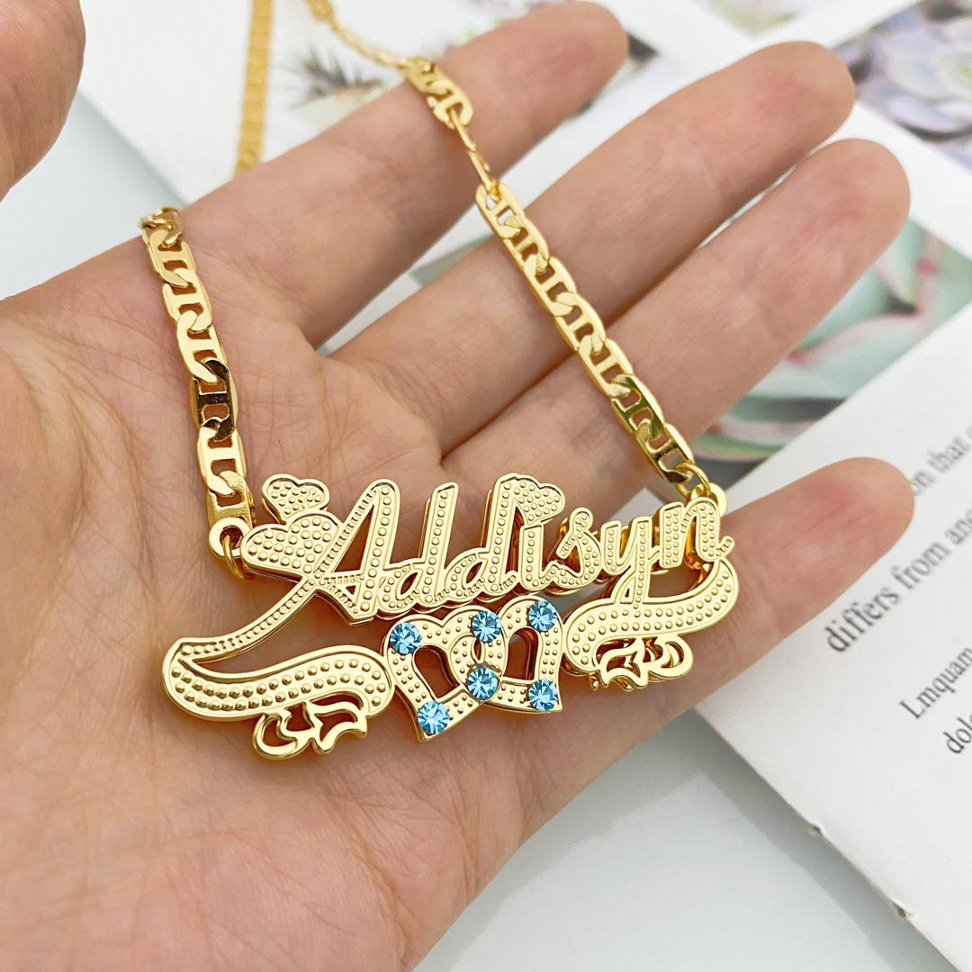 Custom Two-tone Name Necklace: Birthstone Double Namplate, Personalized ...