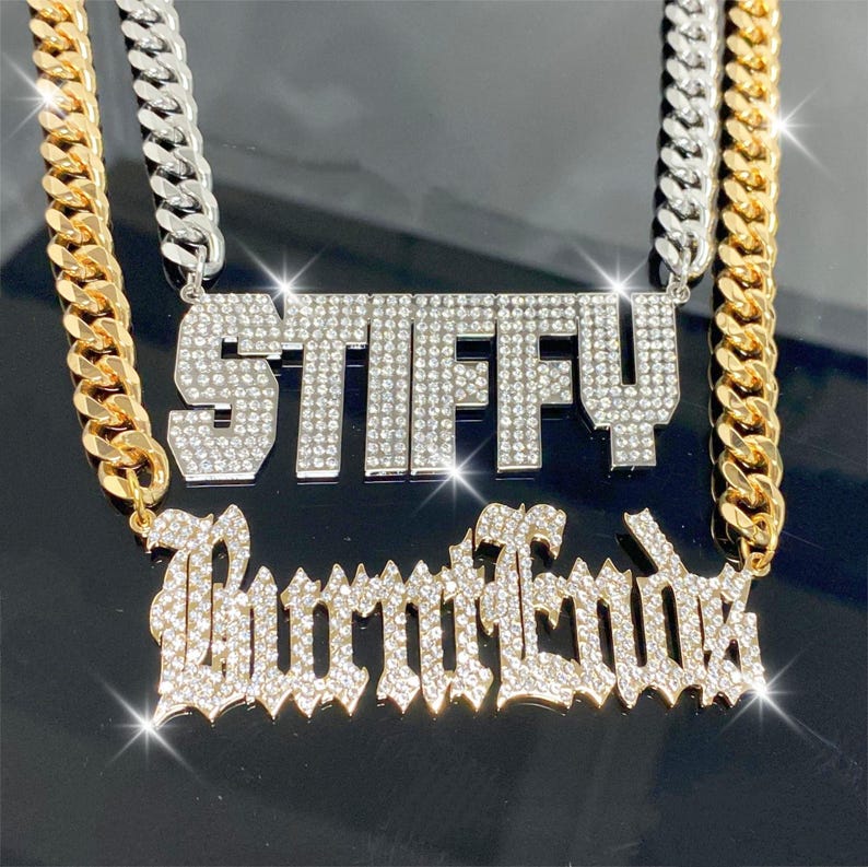 Big Diamond Name Necklace: Custom Nameplate 18K Gold, 8mm Chain ...