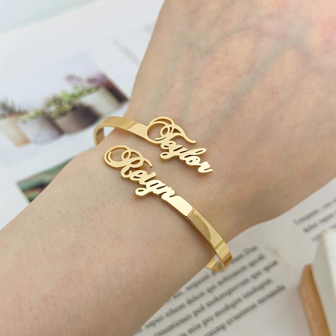 Two Name Bracelet, Custom Name Bangle, Personalized Bangle, Double Name ...