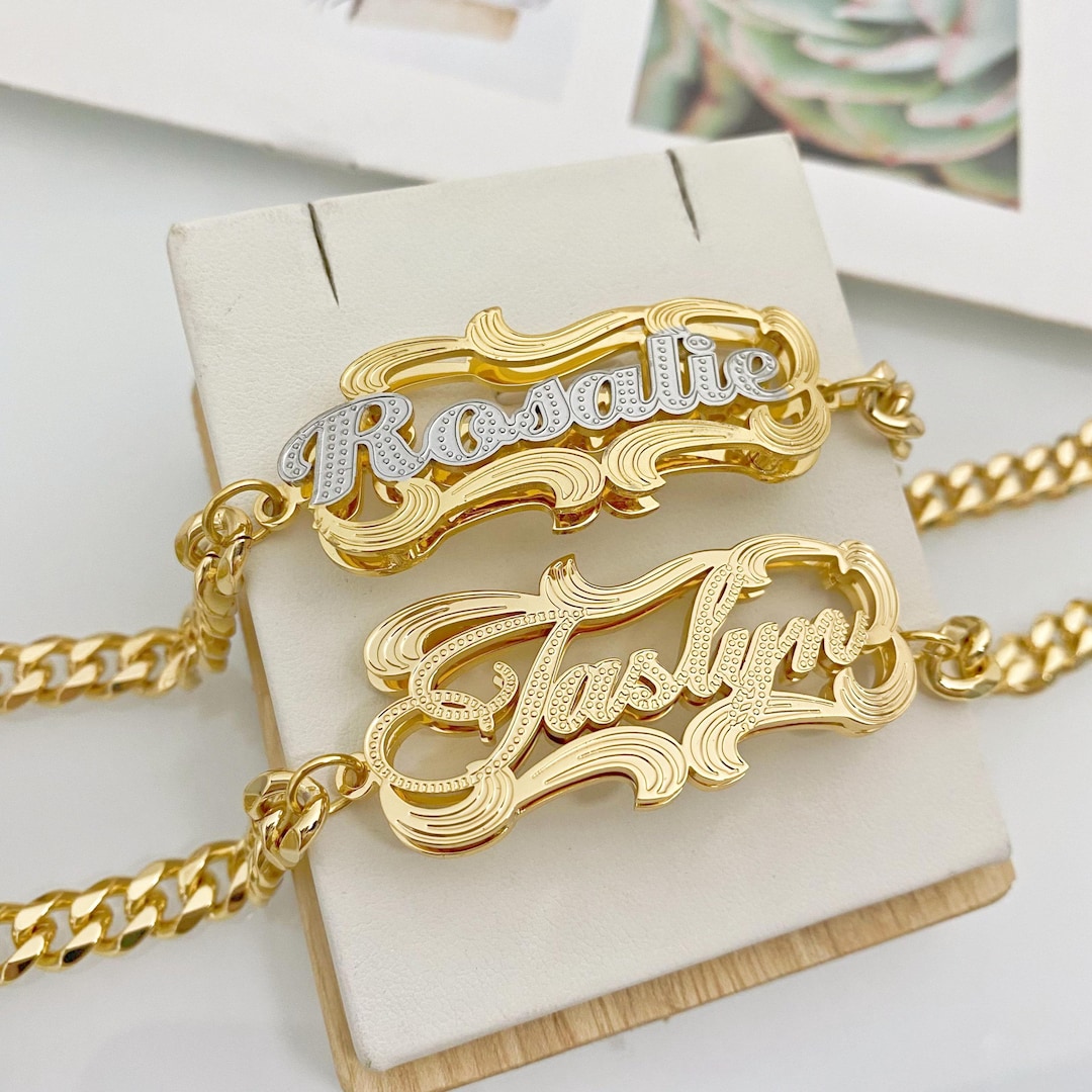 Custom Two-tone Name Bracelet: Personalized 3D Double Nameplate - Etsy