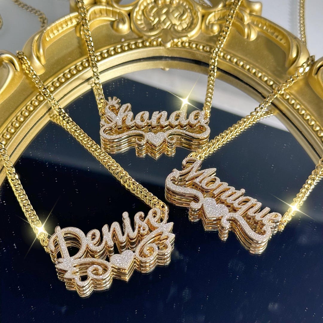 Custom Double Name Plate Necklace: Personalized Gold Bling Jewelry - Etsy