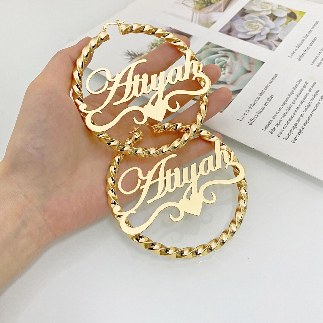 Custom Name Twist Hoop Earrings: Large Hoops 90mm, Personalized Jewelry ...