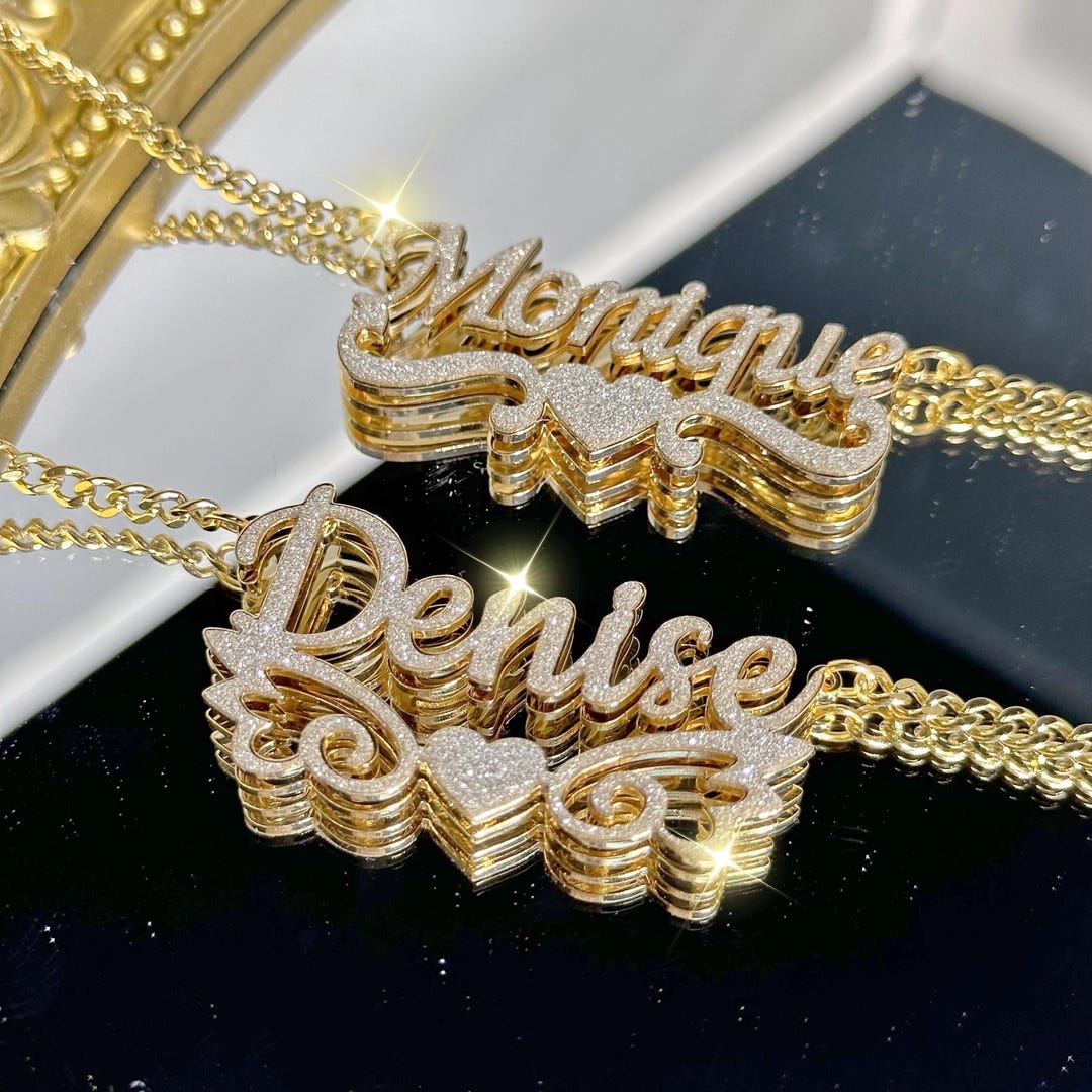 Bling Name Necklace, Custom Double Name Necklace, Personalized ...