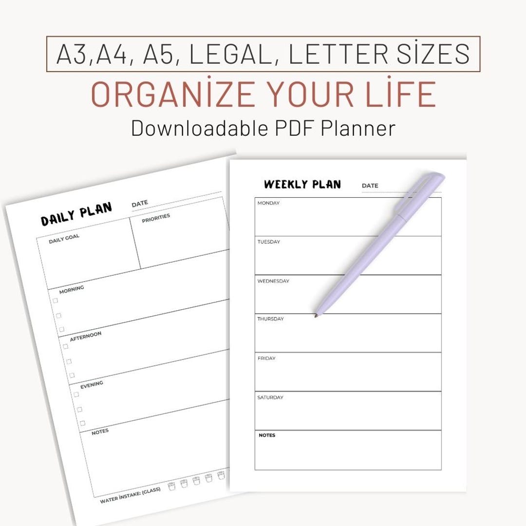 Daily, Weekly Printable Planner Bundle – PDF Download in A3, A4, A5 ...