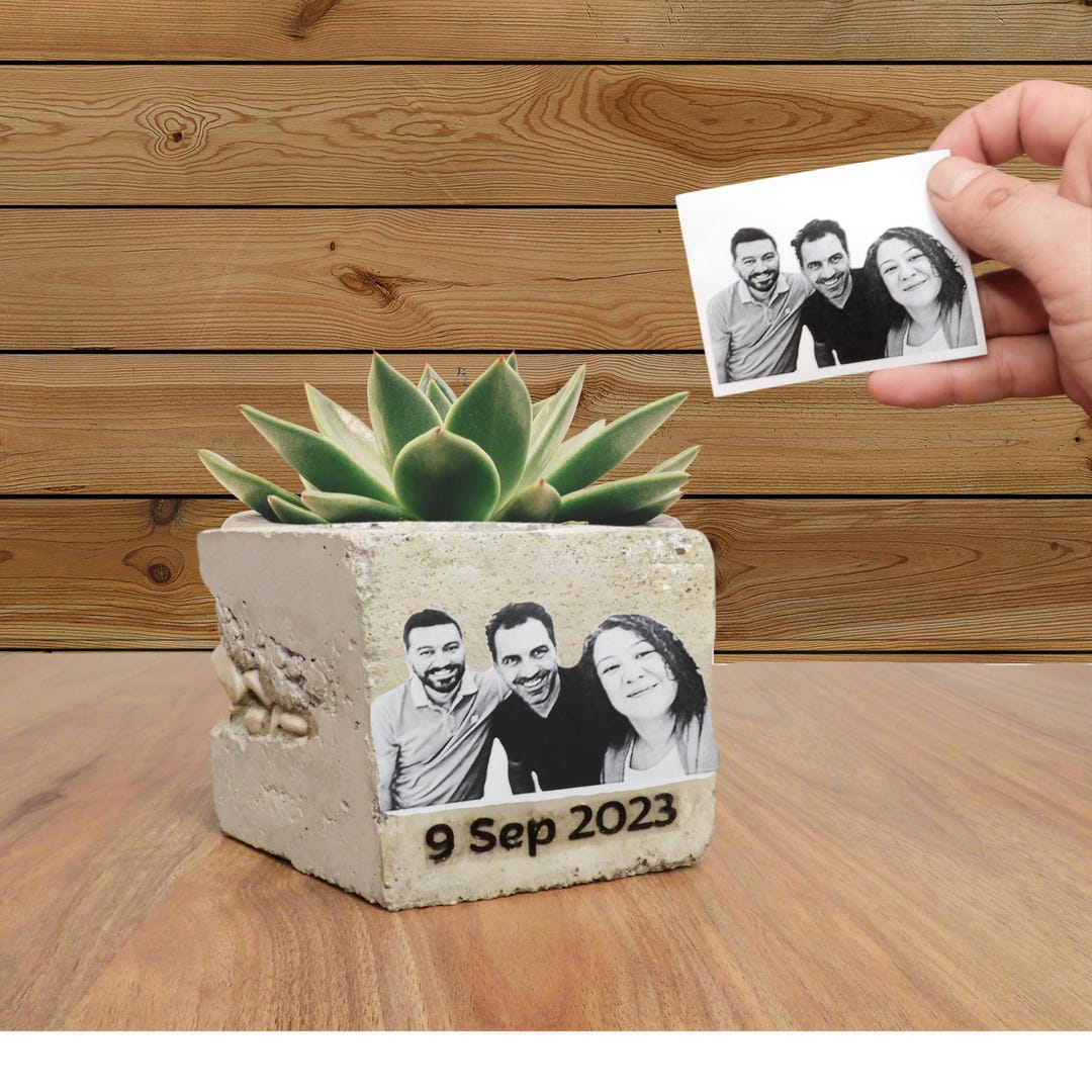 Custom Concrete Flower Pot With Special Photo, Personalized Valentine's ...