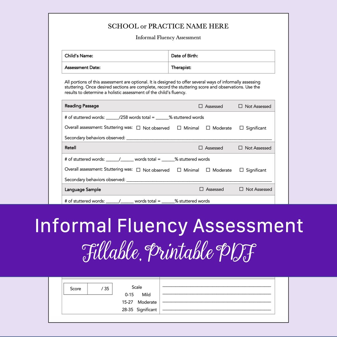 Informal Fluency Assessment for Speech Therapy | Editable, Fillable ...