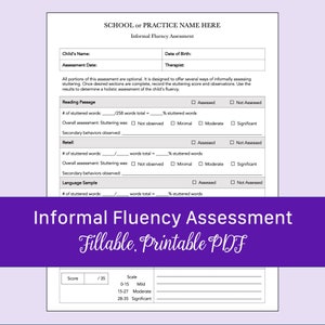 Informal Fluency Assessment for Speech Therapy | Editable, Fillable ...