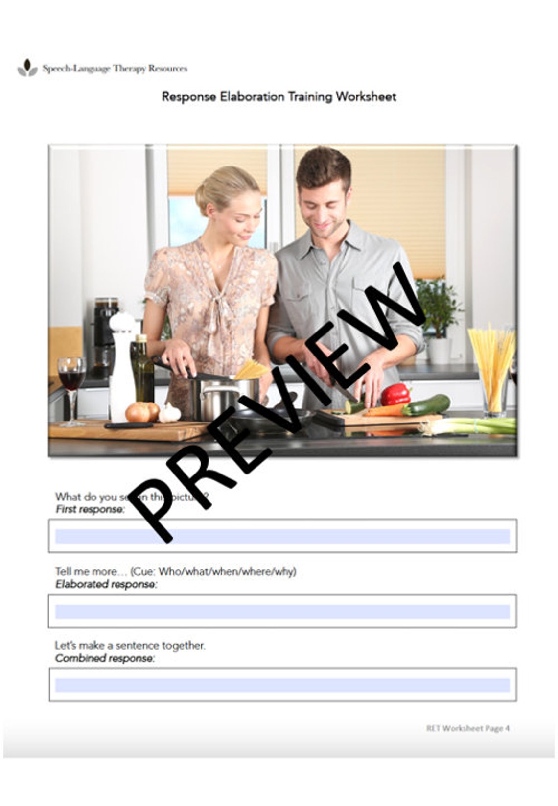 Response Elaboration Training Speech Therapy Worksheet for Aphasia ...