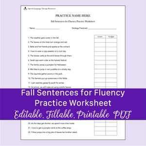 Fall Sentences for Fluency Practice Worksheet Editable, Fillable ...