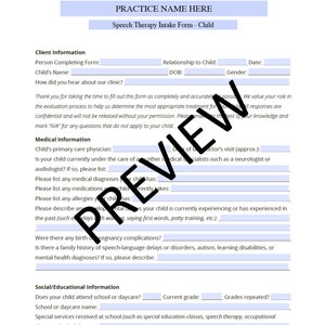 Speech Therapy Intake Form - Child | Editable, Fillable, Printable - Etsy