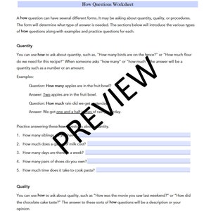 How Questions Worksheet for Speech Therapy | Fillable, Printable PDF ...