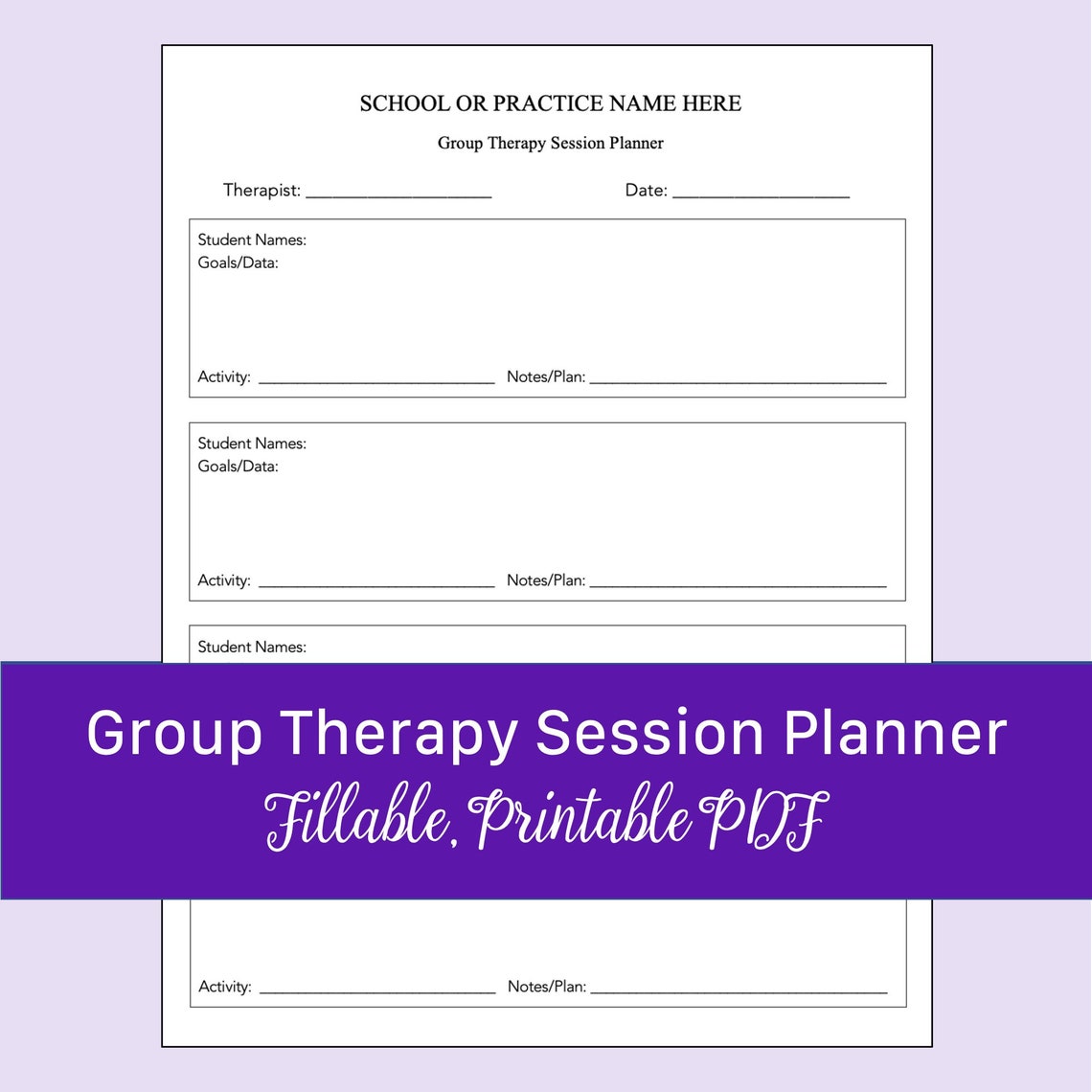 Group Therapy Session Planner Fillable, Printable PDF for Slps, Ots ...