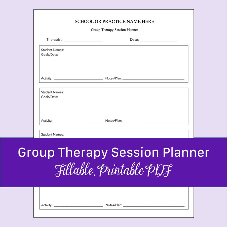 Group Therapy Session Planner | Fillable, Printable PDF for Slps, Ots ...