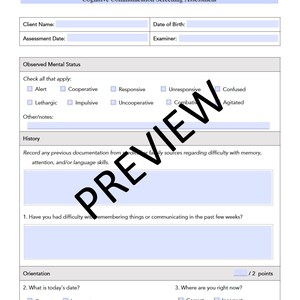 Cognitive Communication Screening Assessment | Fillable, Printable PDF ...