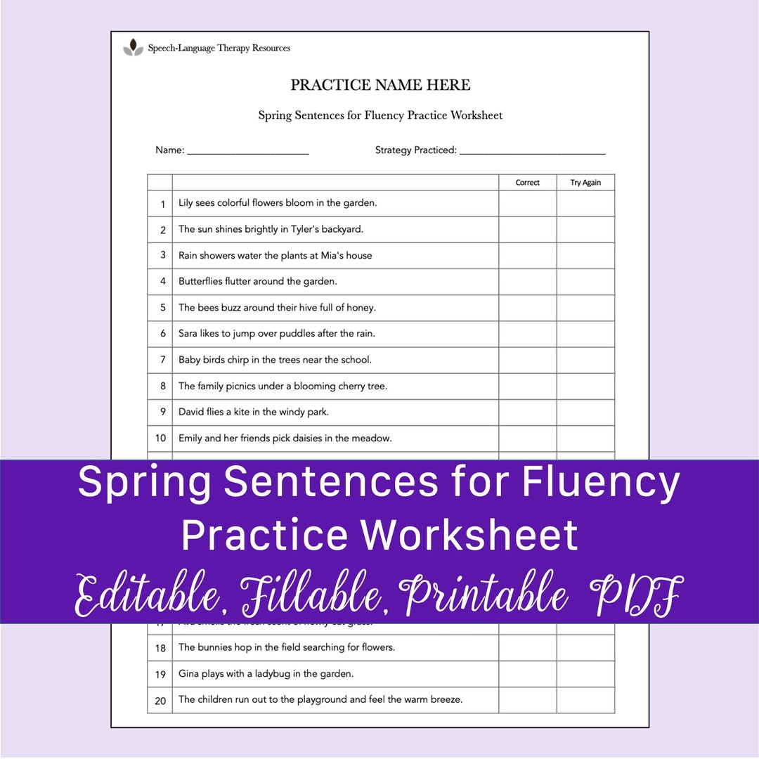 Spring Sentences for Fluency Practice Worksheet | Editable, Fillable ...