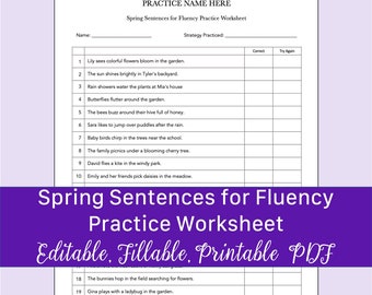Spring Sentences for Fluency Practice Worksheet for Speech Therapy ...