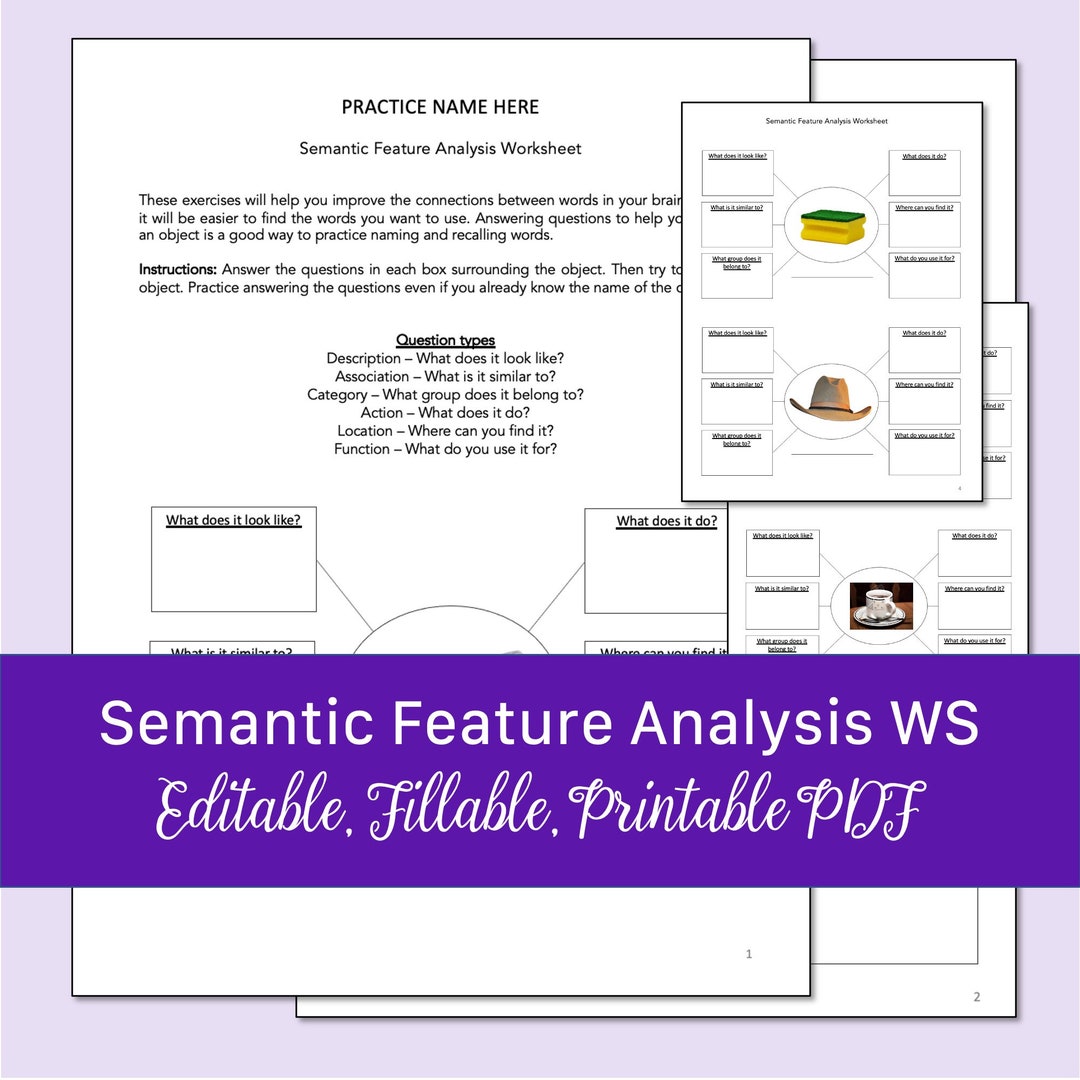 Semantic Feature Analysis Worksheet for Aphasia | Editable, Fillable ... Semantic Feature Analysis Worksheet for Aphasia | Editable, Fillable ...