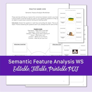Semantic Feature Analysis Worksheet for Aphasia | Editable, Fillable ...