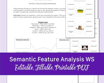 Semantic Feature Analysis Worksheet for Speech Therapy editable ...