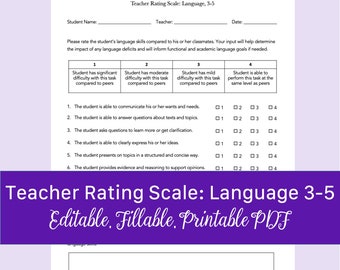 Teacher Rating Scale: Speech Worksheet for Speech Therapy editable ...