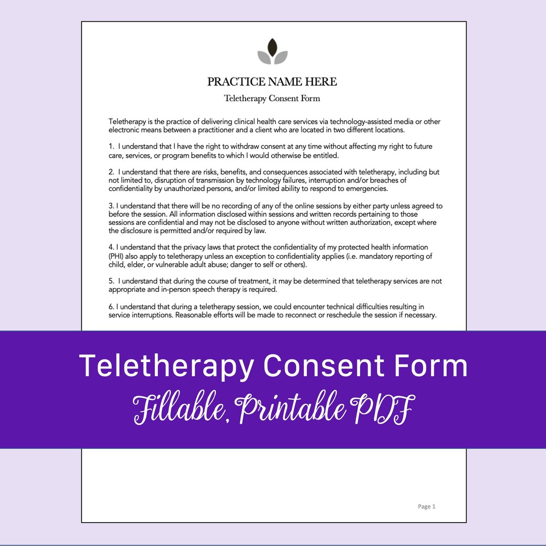 Teletherapy Consent Form | Editable, Fillable, Printable PDF - Etsy