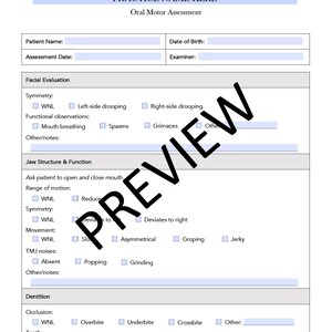 Oral Motor Assessment for Speech Therapy | Fillable, Printable PDF - Etsy