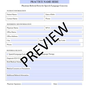Physician Referral Form for Speech Therapy | Editable, Fillable ...