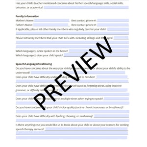 Speech Therapy Intake Form - Child | Editable, Fillable, Printable - Etsy