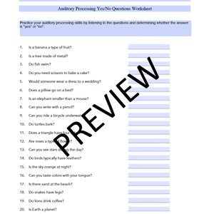 Auditory Processing Yes/no Questions Worksheet (fillable, Printable PDF) - Etsy
