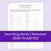 Describing Words Level 1 Worksheet for Speech Therapy | Fillable ...