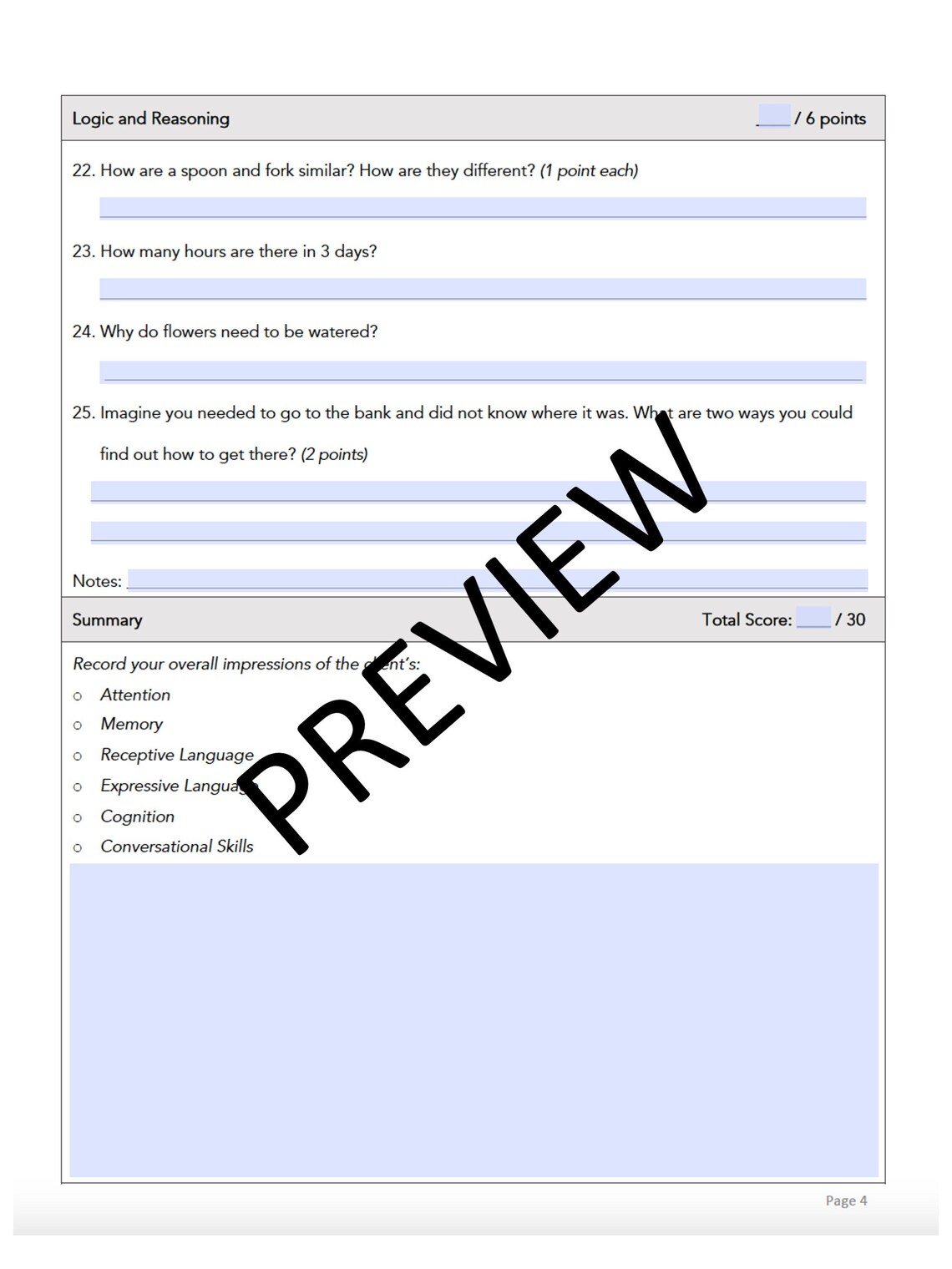 Cognitive Communication Screening Assessment | Fillable, Printable PDF ...