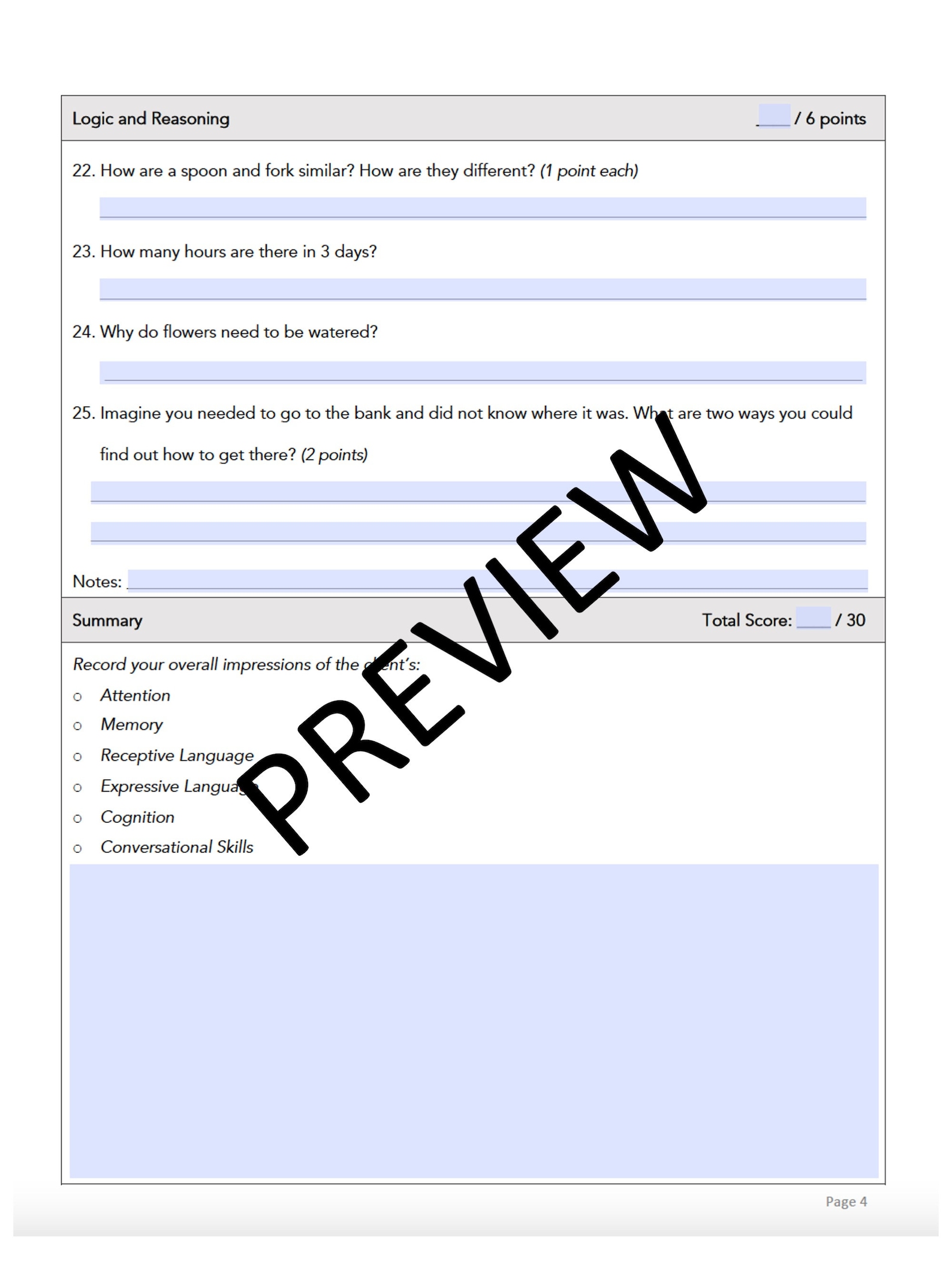 Cognitive Communication Screening Assessment | Fillable, Printable PDF ...