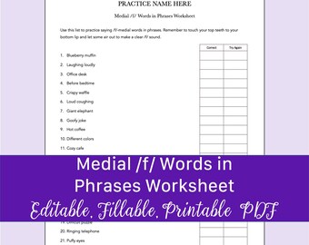 Letter F Beginning Phrases Worksheet for Speech Therapy printable PDF ...