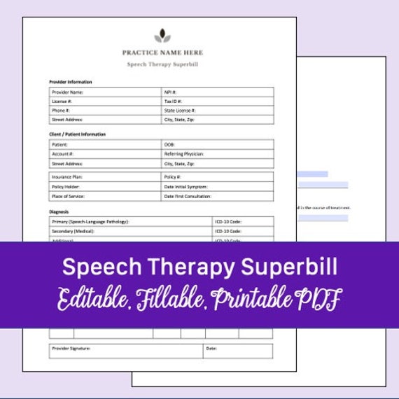 Superbill Template PDF for Speech Therapists Editable - Etsy