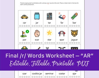 Final /R/ Words EAR Sentences Worksheet for Speech Therapy editable ...