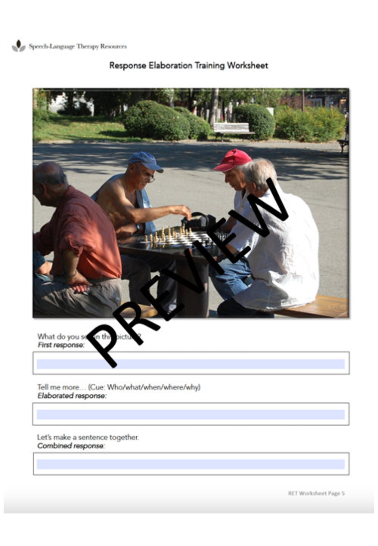 Response Elaboration Training Speech Therapy Worksheet for Aphasia ...