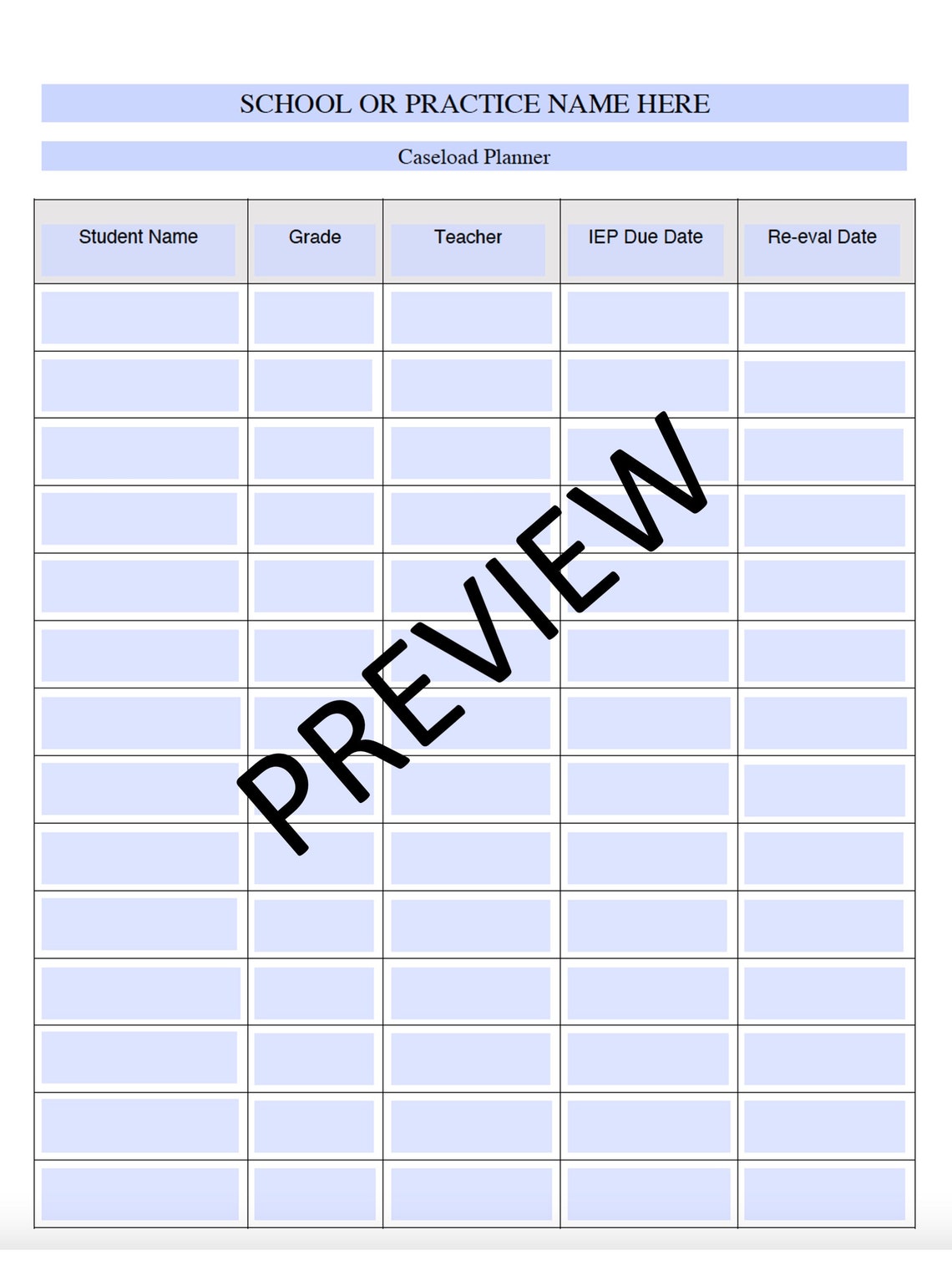 Caseload Planner | Fillable, Printable PDF for Slps, Ots, Pts ...