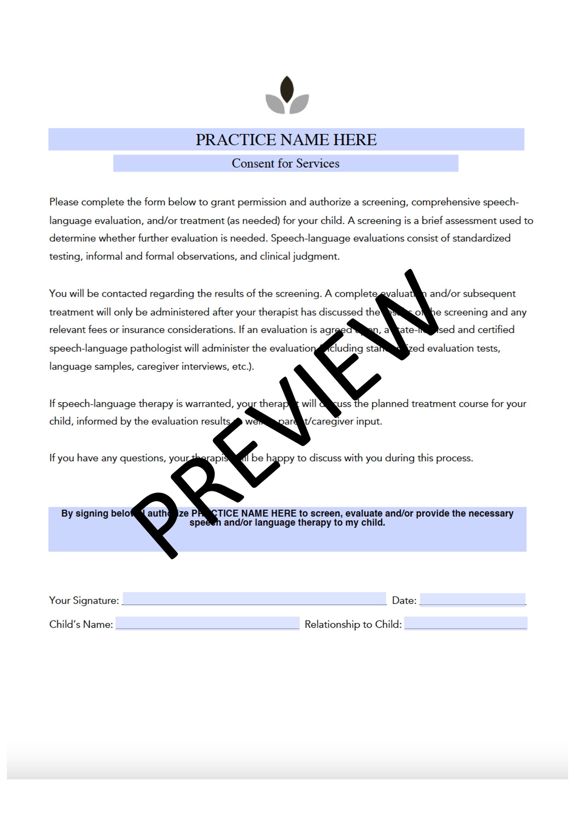 New Speech Therapy Practice Forms Bundle | Editable, Fillable ...