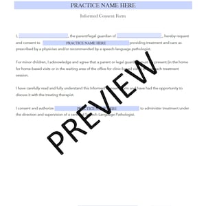 Informed Consent Form for Speech Therapy | Editable, Fillable ...