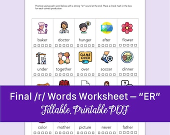 Final /R/ Words “EAR” Sentences Worksheet for Speech Therapy (editable ...