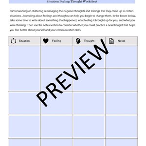 Situation Thought Feeling Worksheet for Stuttering Speech Therapy ...