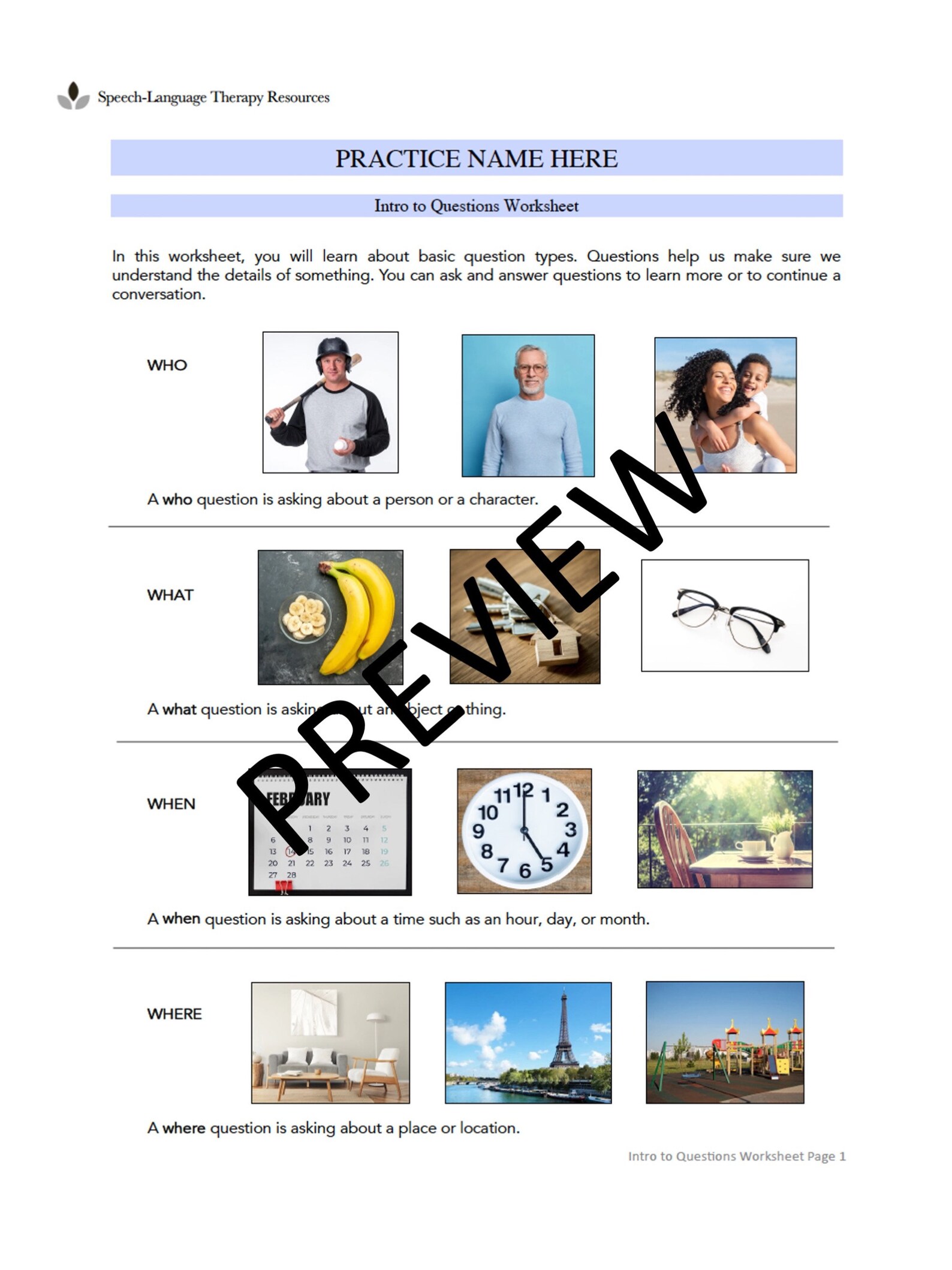 Wh Questions Worksheet Bundle for Speech Therapy Fillable, Printable ...