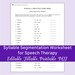 Syllable Segmentation Worksheet for Speech Therapy | Fillable ...